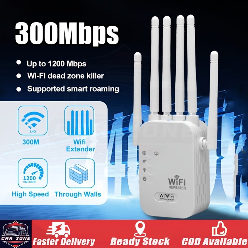 6 Antenna Wi-Fi Repeater 1200Mbps Network Signal Extender Wireless ...