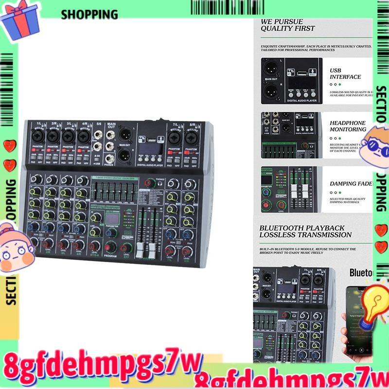 Professional 8 Channel Audio Mixer Built-in 99DSP 7-Segment Balanced ...