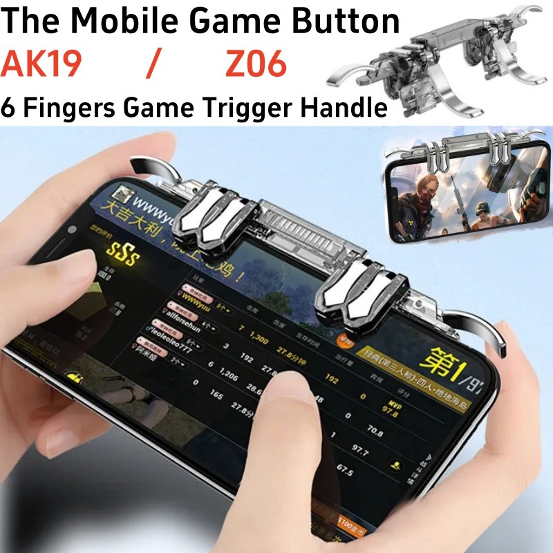 6 Fingers Cell Phone Gamepad Joystick Controller Z06/AK19 for PUBG Aim ...