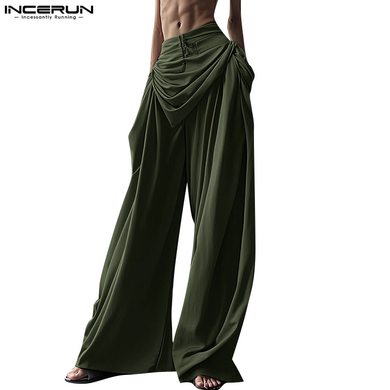 INCERUN Men Vintage Fashion Casual Loose Wrinkles Long Pants | Shopee ...