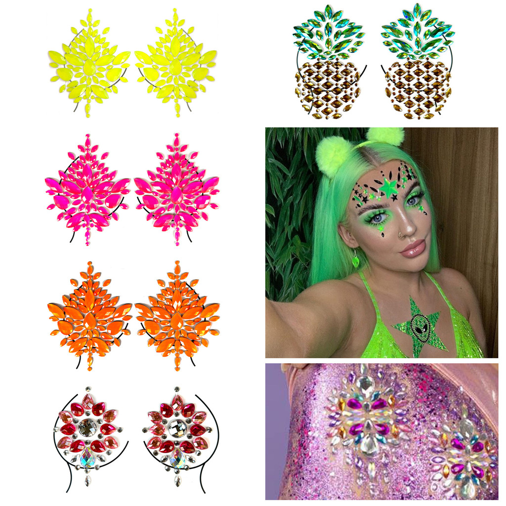 3D Crystal Chest Jewels Temporary Tattoo Sticker Rhinestone Flash ...