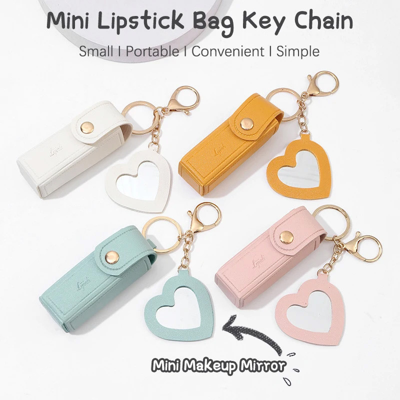Women Portable Leather Lipstick Bag Key Chain Makeup Pouch Lip Balm ...