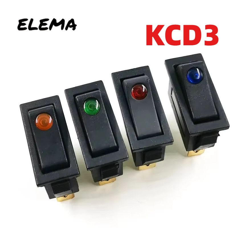 KCD3 cat eye Switch with LED Light Blue Red Yellow Green Rocker Switch ...