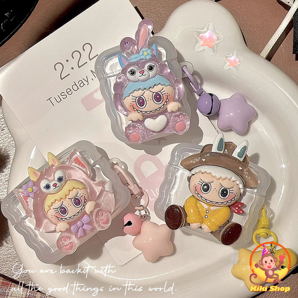 Cartoon Cute 3D Labubu Earphone Case with Bell Charm for Airpods 1 2 3 ...
