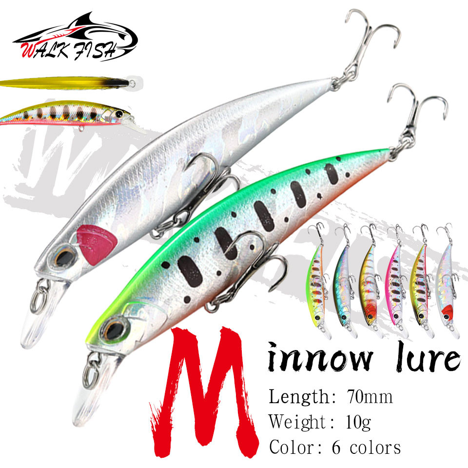 WALK FISH 1Piece 70mm 10g Sinking 3D Eyes Colorful Minnow Fishing Lure ...