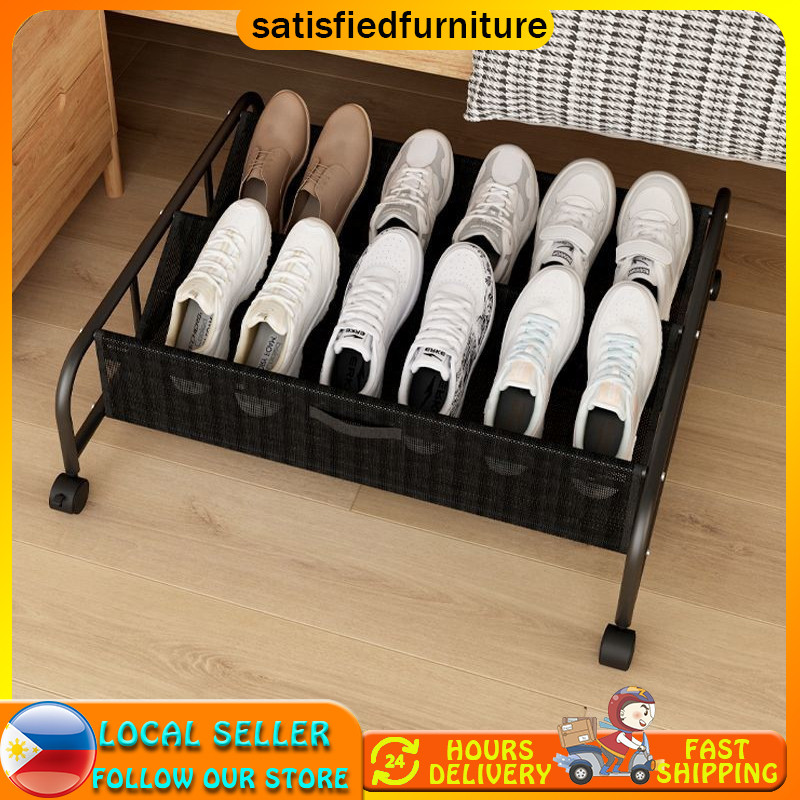 Mobile Shoe Storage Rack with Wheels Organize Shelf Rolling Shoe ...