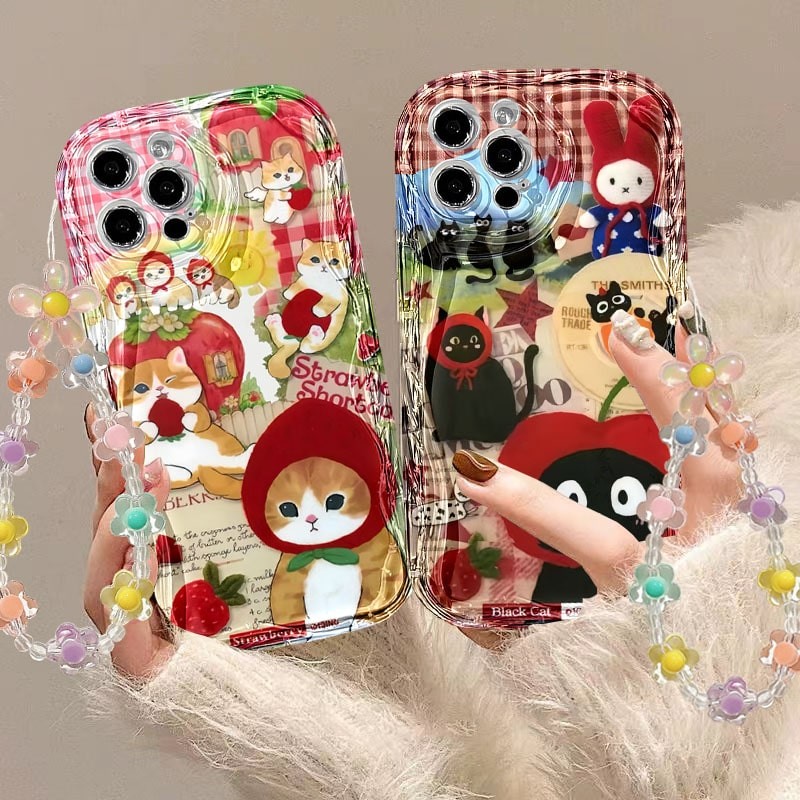 Lanyard Cute Strawberry Cat Soft Phone Case for Redmi 14C Note13 13 Pro Redmi 12 12C 13C Note 12 ...