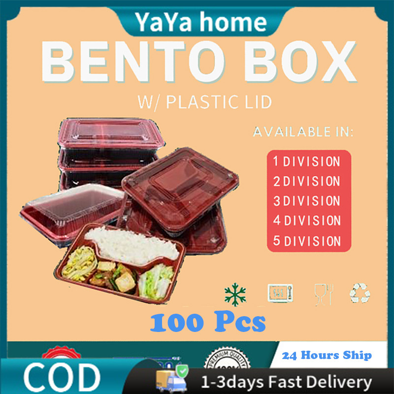 (100pcs) Bento Box Tray with Plastic Lid [ 1 / 2 / 3 / 4 / 5 Division ...