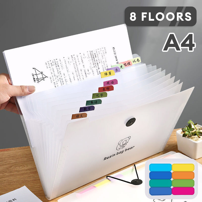 A4 Plastic Folder File Organizer 8 Dividers for Letters Documents ...