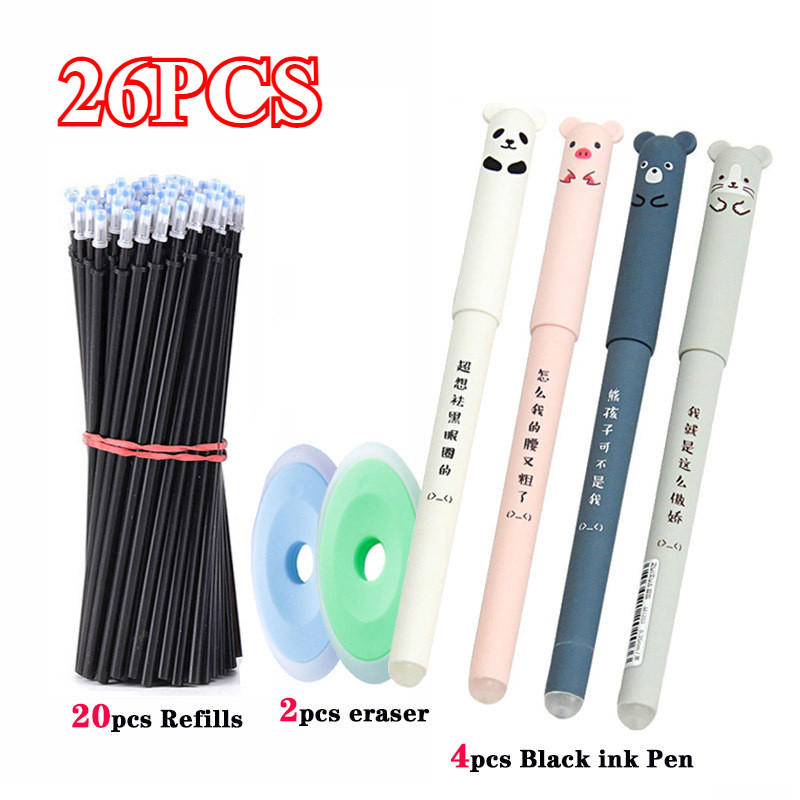 26PCS/SET Erasable Gel Pen Set 4 Pens and 20 Refills School Ballpoint ...