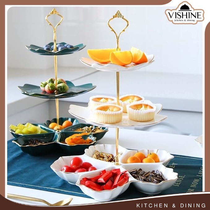 VISHINE.OFF Luxury 5-Grid Pastry Plate Ceramic 3-TIER Fruit Plate Stand ...