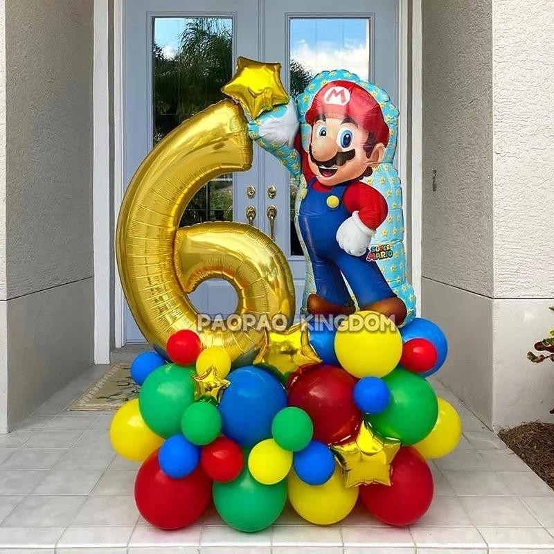 Super Mario Foil Balloons Arch Garland Kit Latex Balloons Number Balls ...