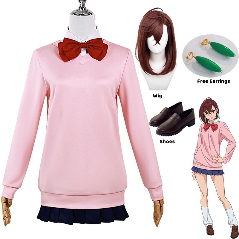 Anime Dandadan Momo Ayase Cosplay Costume Pink Long Sleeve Sweater Red ...
