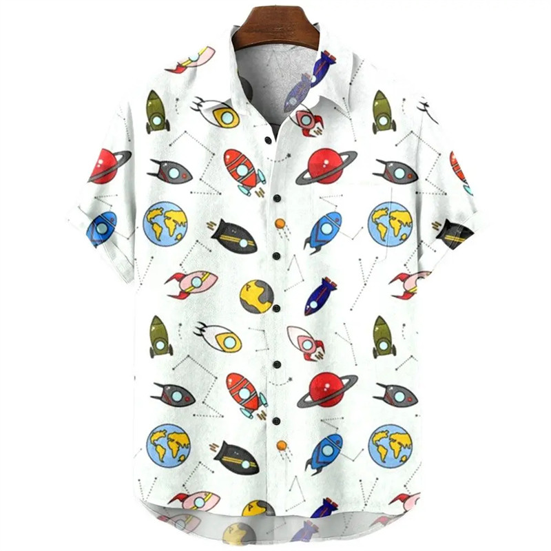 3D Printed Planet Rocket Shirts For Men Clothes Cartoon Animal Dog ...