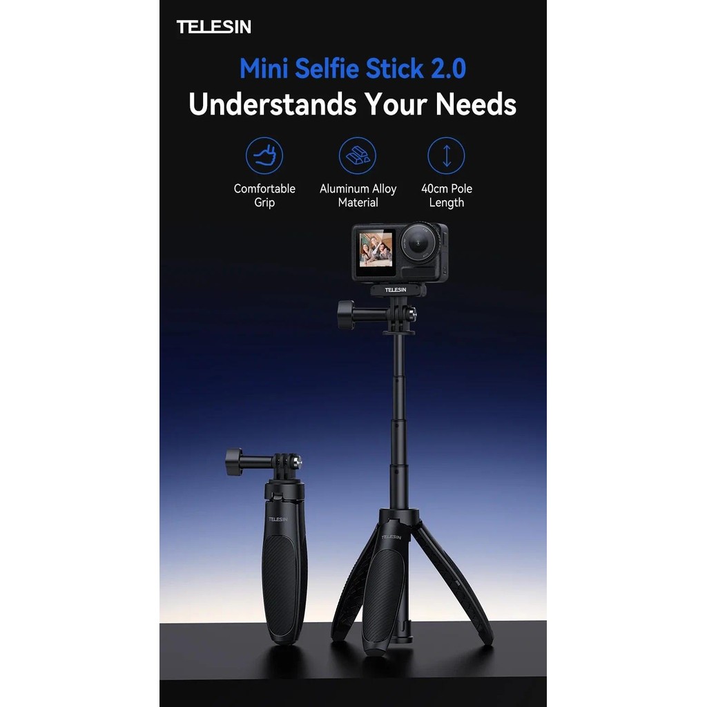 TELESIN Mini Quick Release Selfie Stick Tripod Portable Adjustable ...