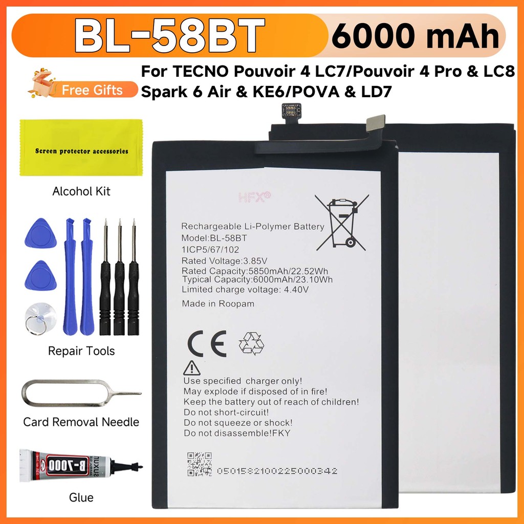 Replacement BL-58BT Battery For Tecno Pouvoir 4 LC7 / Pouvoir 4 Pro ...