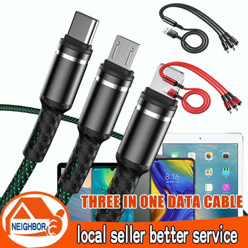 3in1 Charging Cable Super Fast Charger Usb Type-C Braided Wire Charger ...