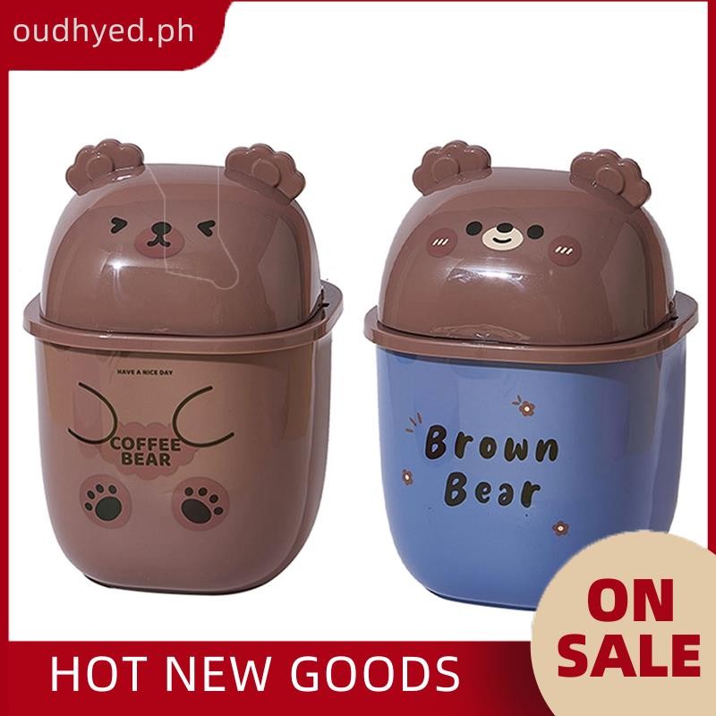PHOU Countertop Garbage Can,Cute Bear Desk Trash Can,Small Desktop ...
