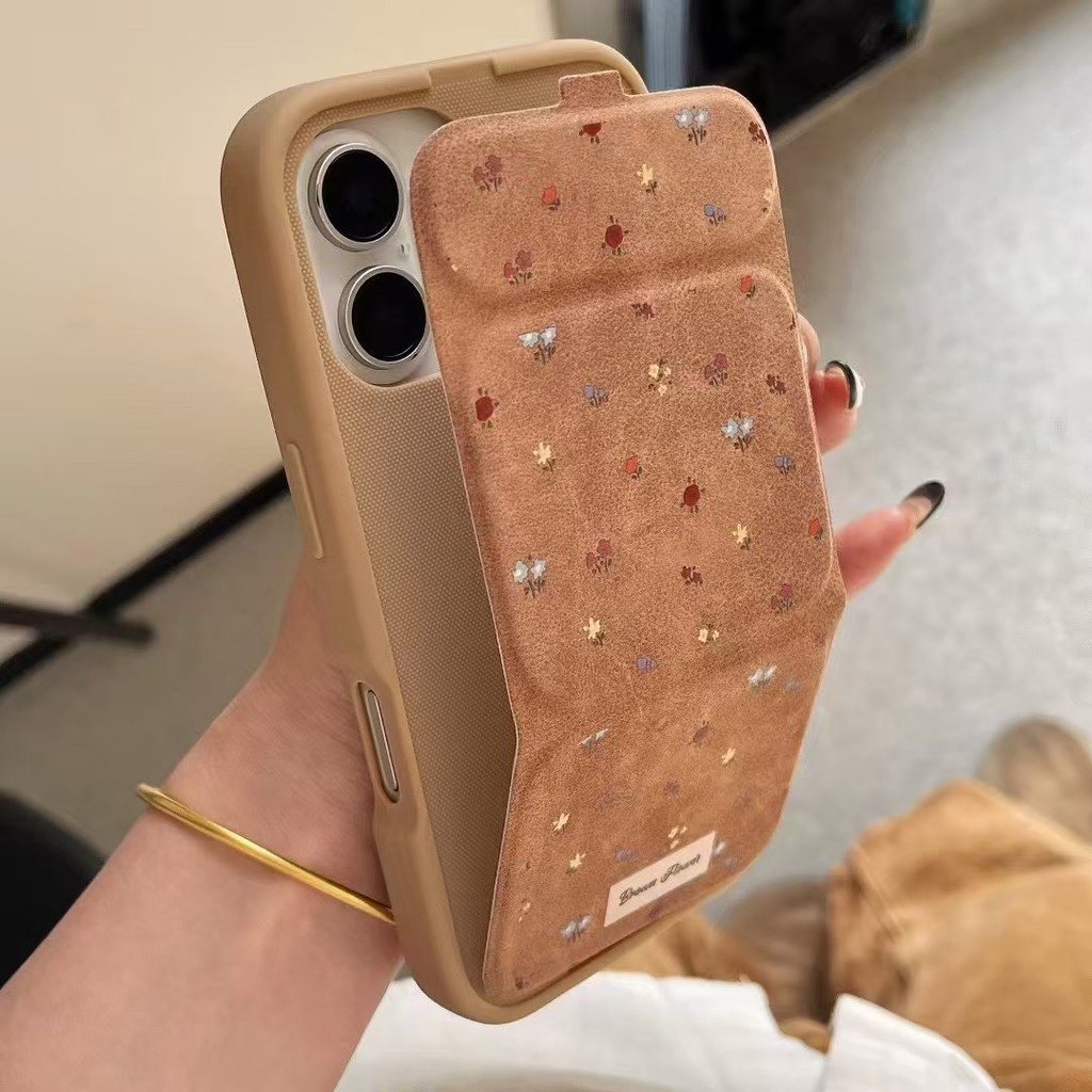 Brown Flower Soft Leather Casing Suitable For Iphone 11 16pro 16 promax ...