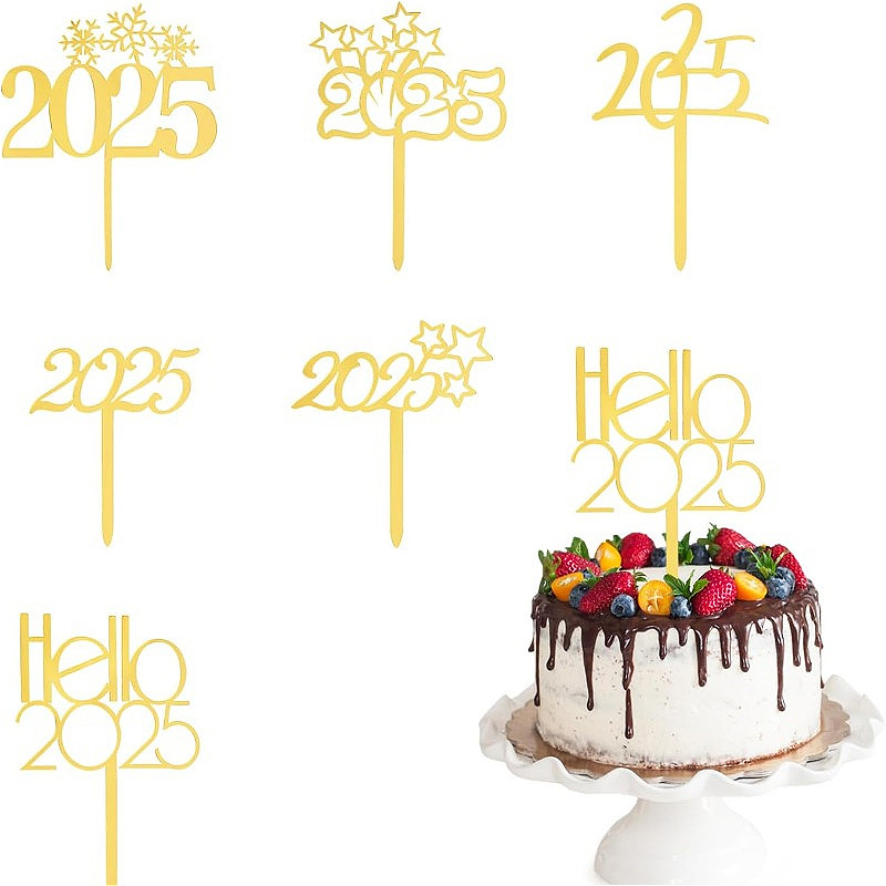 Acrylic Happy New Year cake Topper Hello 2025 Cake New Years Eve Party ...