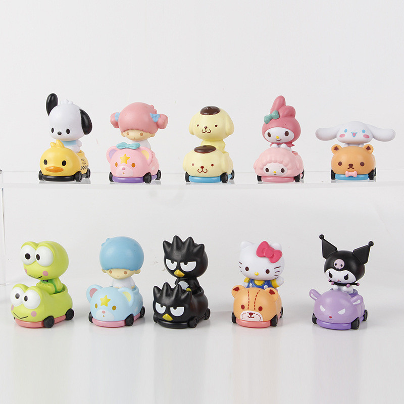 10Pcs/Set Anime My Melody Kuromi Little Car Cinnamoroll Pom Pom Purin ...