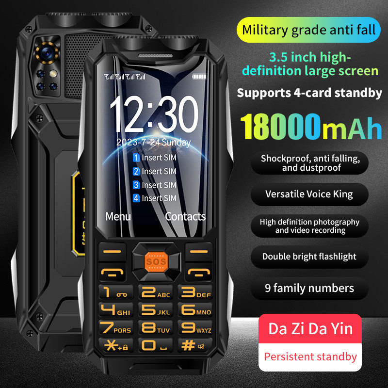 YEEMI Q9 GSM 2G Network Mobile Phone 4 SIM Cards Rugged Bar Cellphone 3.5Inch HD Display Big ...
