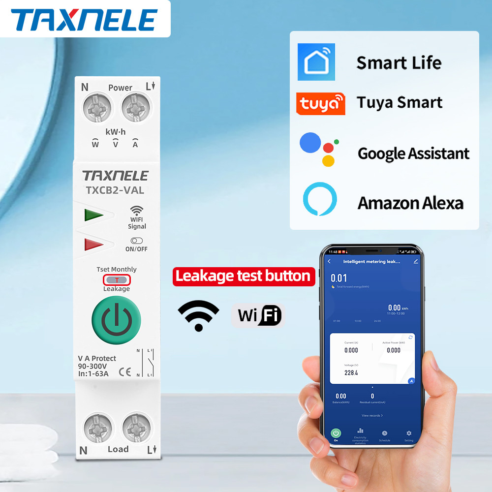 TUYA WIFI Smart Leakage Protect Voltage protector Circuit Breaker Power ...