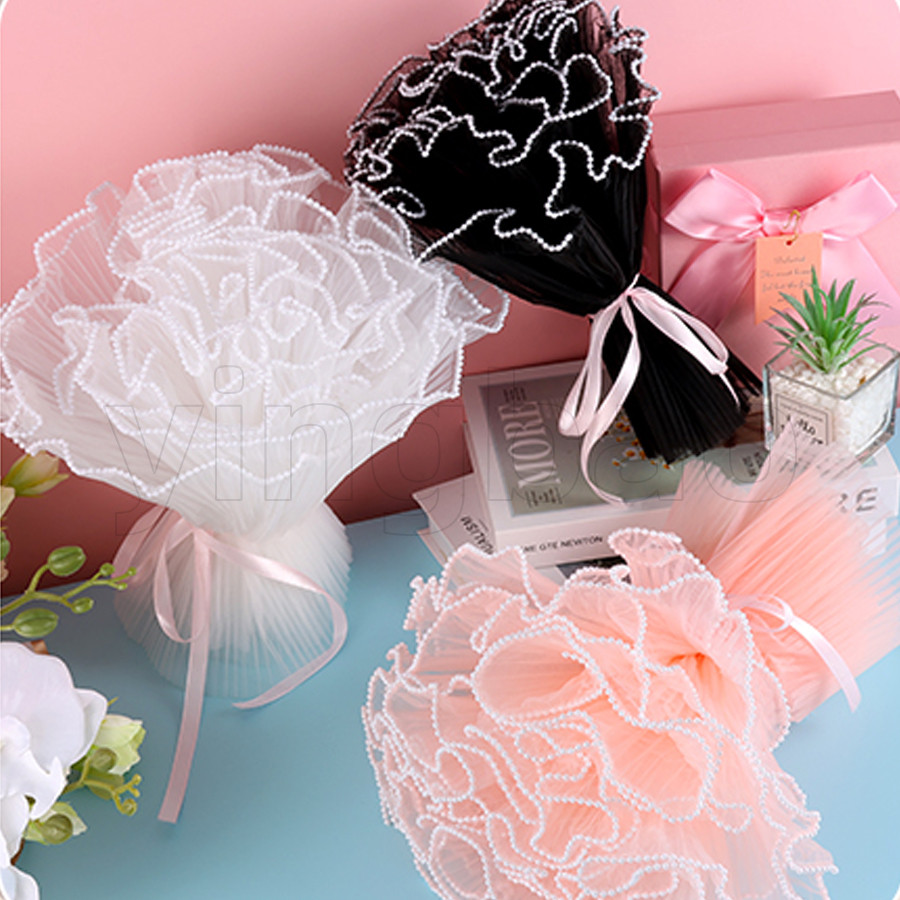 4Yards Flower Wrapping Mesh Paper, Pearl Edge Bouquet Packaging Paper ...