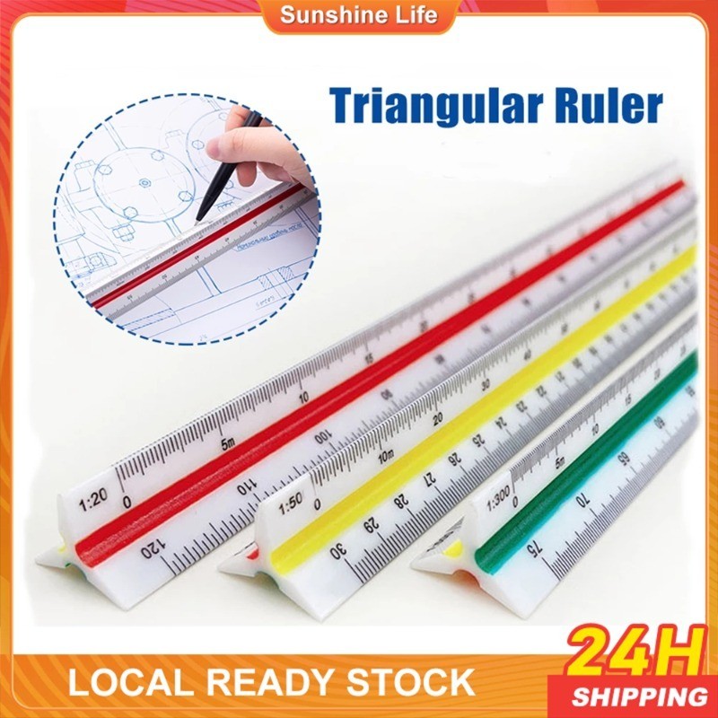 30CM Triangular Scale Ruler 1:100 1:500 Plastic Triangular Scale Ruler ...