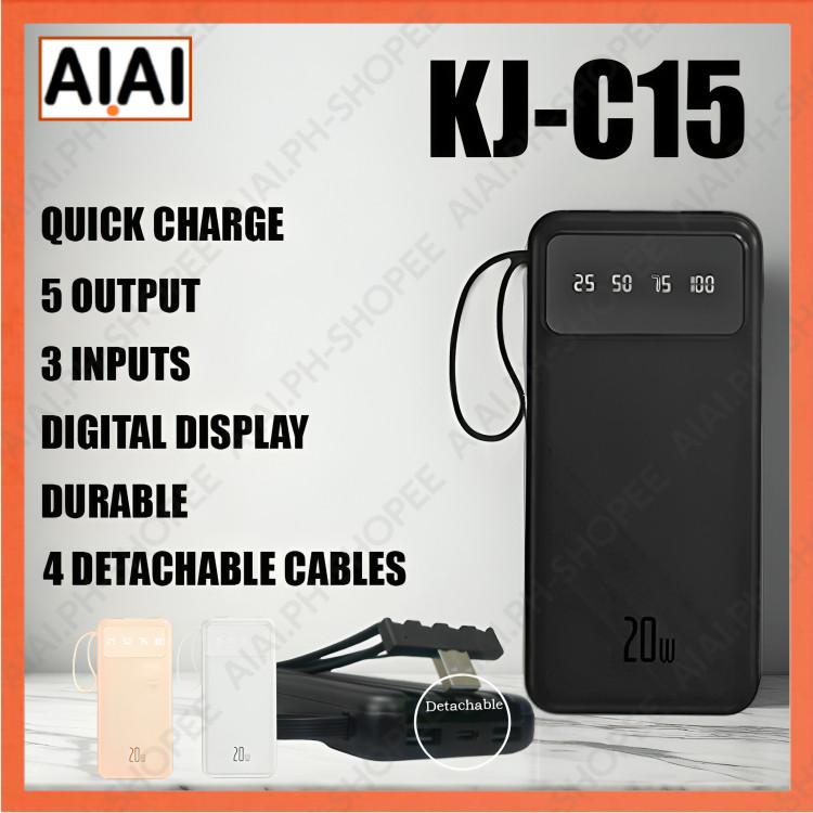 KJ-C15 Portable Powerbank 20w Fast Charging Built-in Cable Fast ...