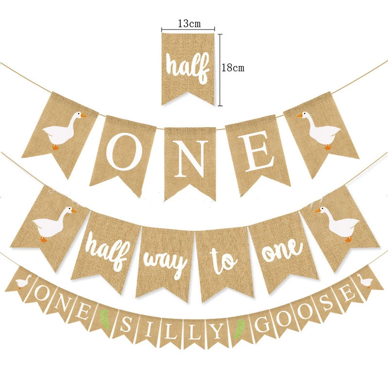 1st Kids One Silly Goose Birthday Banner ONE Burlap Goose Flag Half Way ...