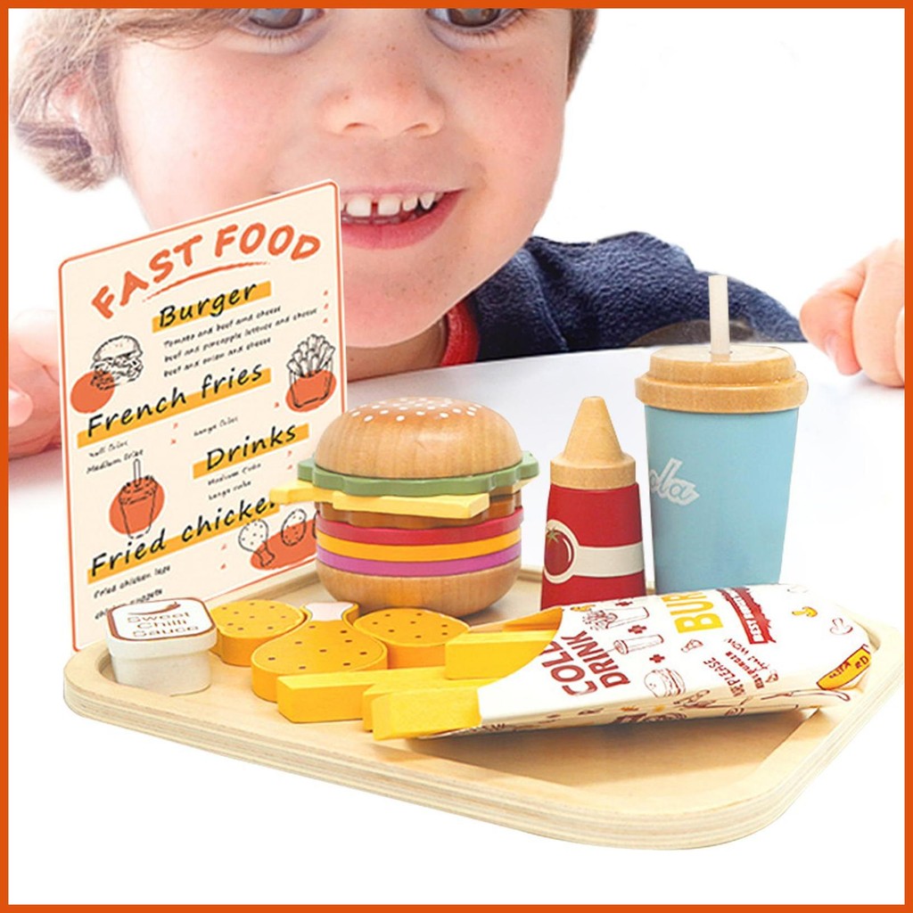 Wooden Fast Food Toy Set Fast Food Toy Pretend Hamburger Set Burger ...