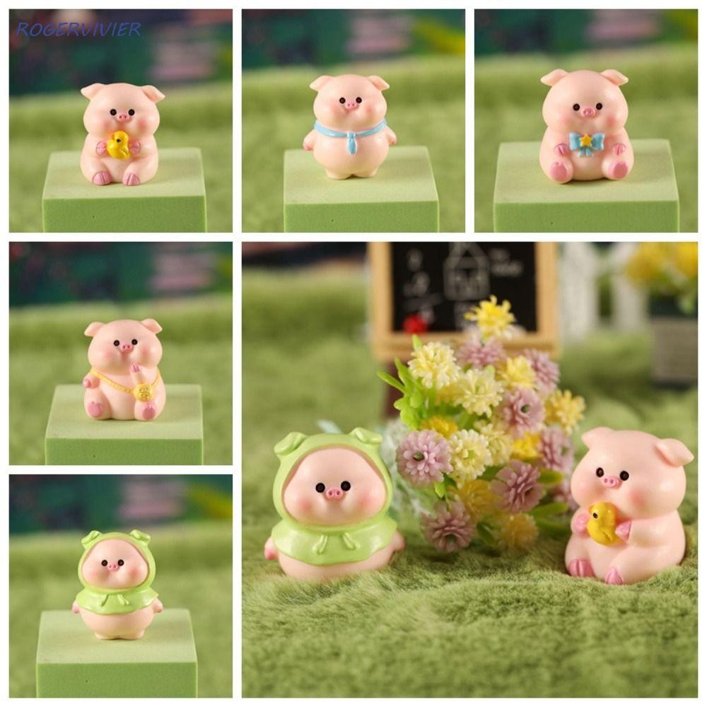 ROGERVIVIER Cartoon Pink Pig Statue, Cute Realistic Resin Piggy Statue ...