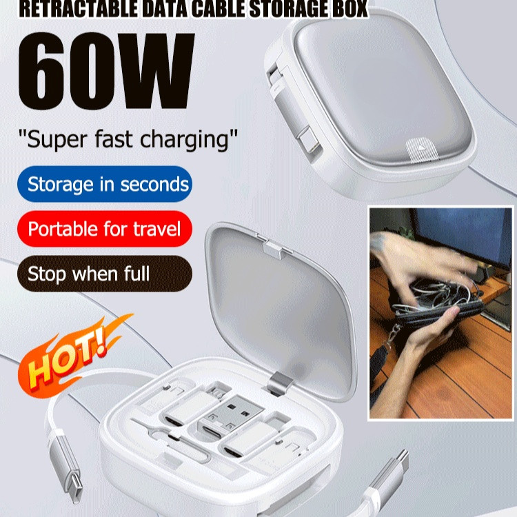 60w Retractable Data Cable Multifunctional Portable Storage Box Dual ...