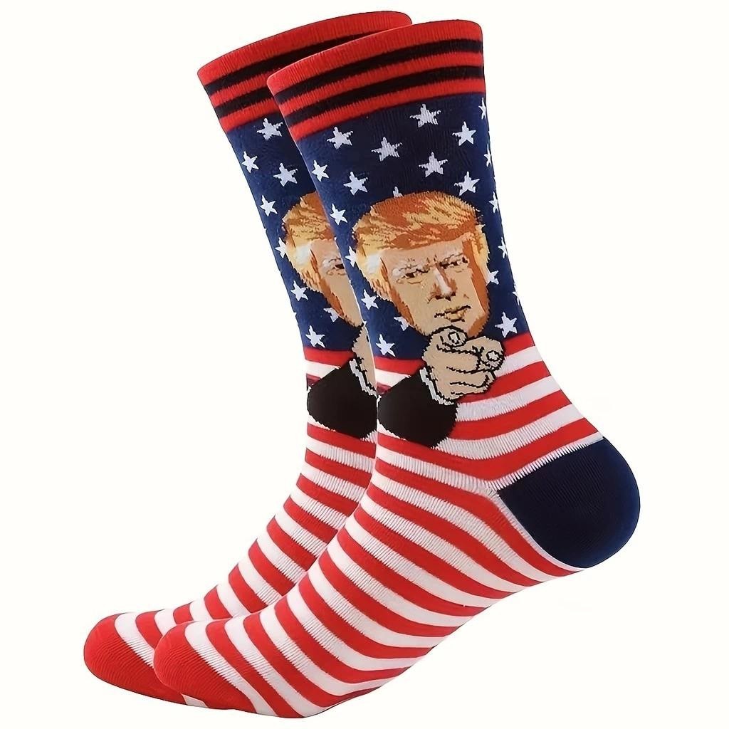 2025 Spoof Funny President Donald Trump Socks With 3D Fake Hair Crew ...