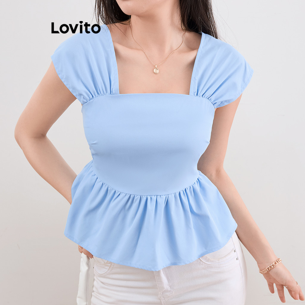 Lovito Women Casual Plain Ruffle Hem Blouse L109MD334 | Shopee Philippines