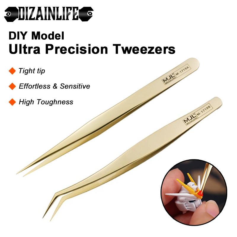 MJL High Precision Model Tweezers Stainless Steel Anti-static Curved ...