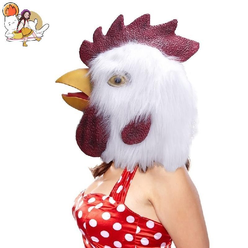 New White Plush Rooster Head Cover Latex Mask Full Face Chicken Head ...
