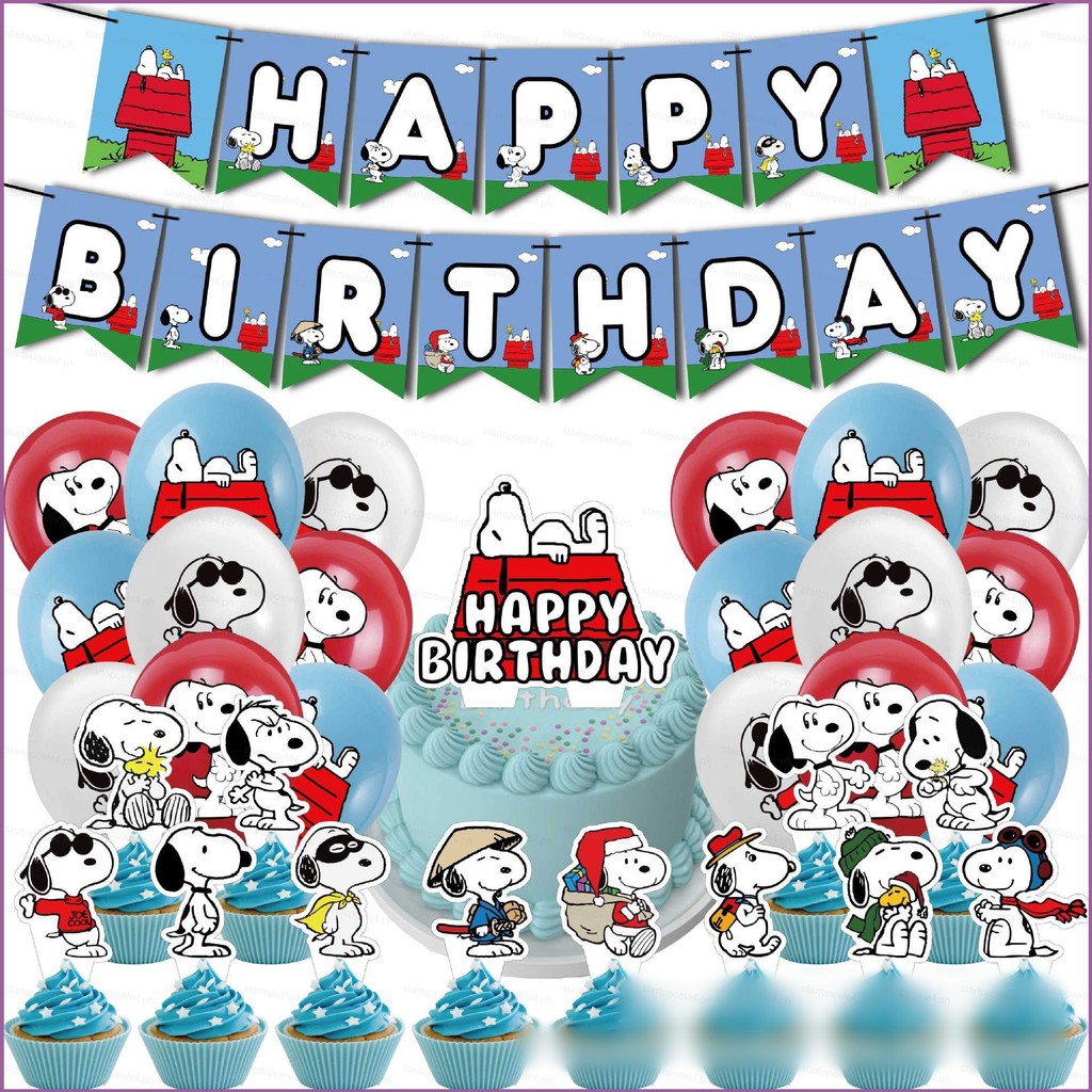 Snoopy theme kids birthday party decorations banner cake topper ...