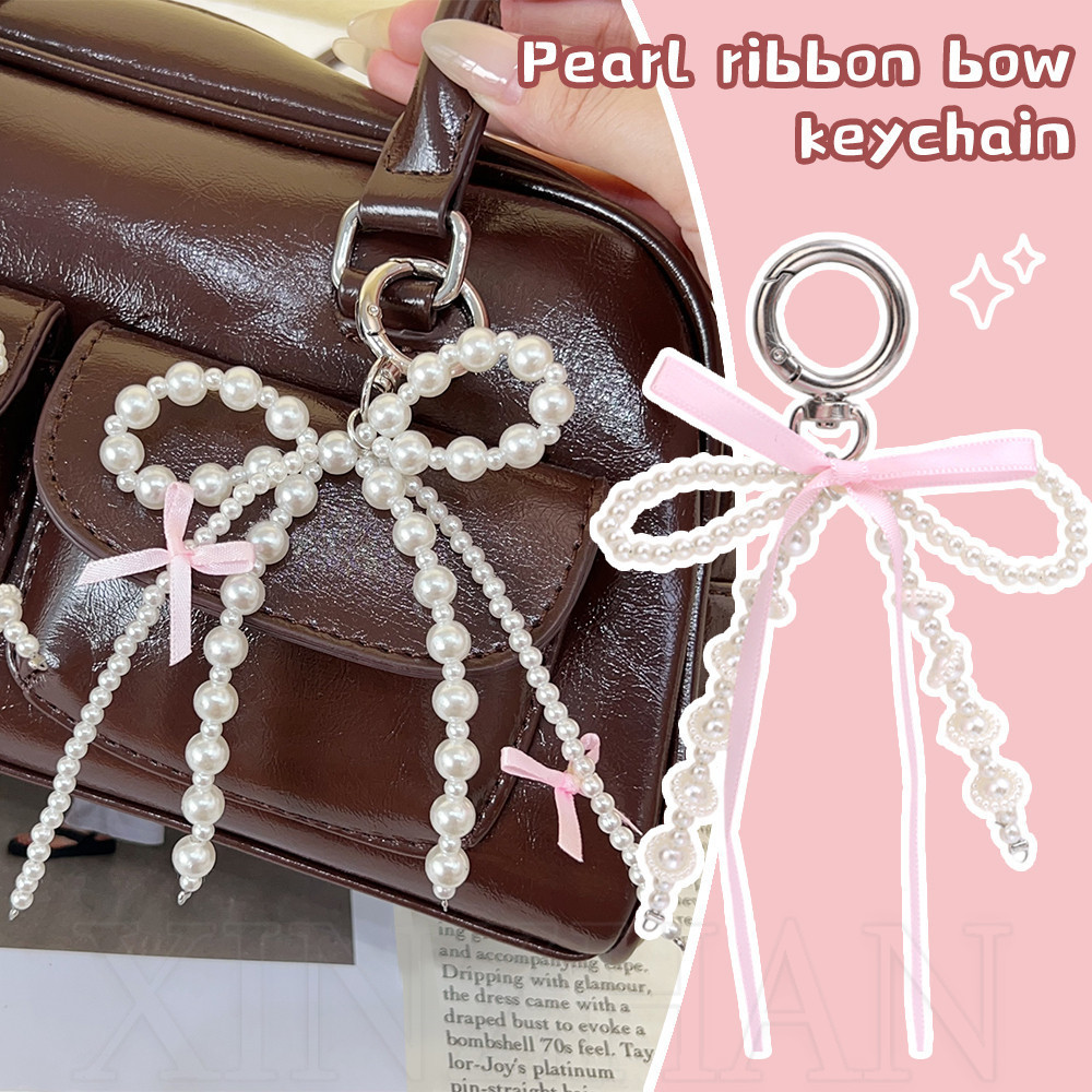 Sweet Pearl Bow Keychain Phone Lanyard Accessories Girls Bag Pendant ...