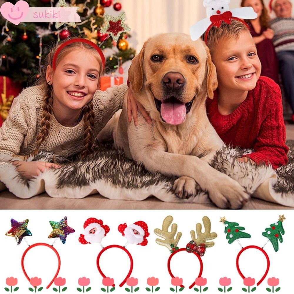SUKIKI Christmas Headbands, Christmas Tree Santa Claus Xmas Hairband ...