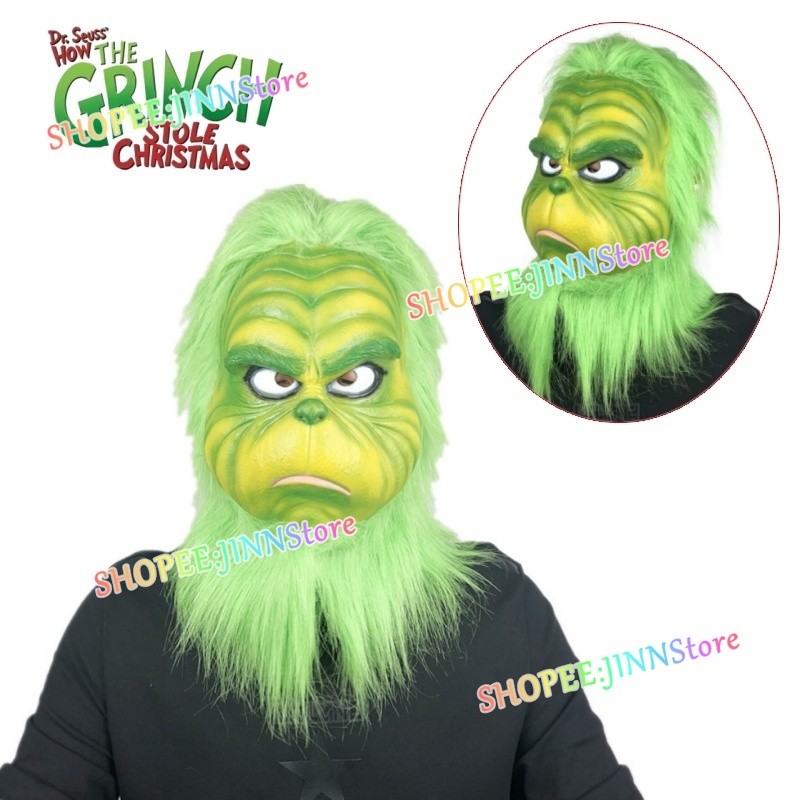 - JINN - Christmas Thief Green Fur Monster Grinch Latex Mask Grinch ...