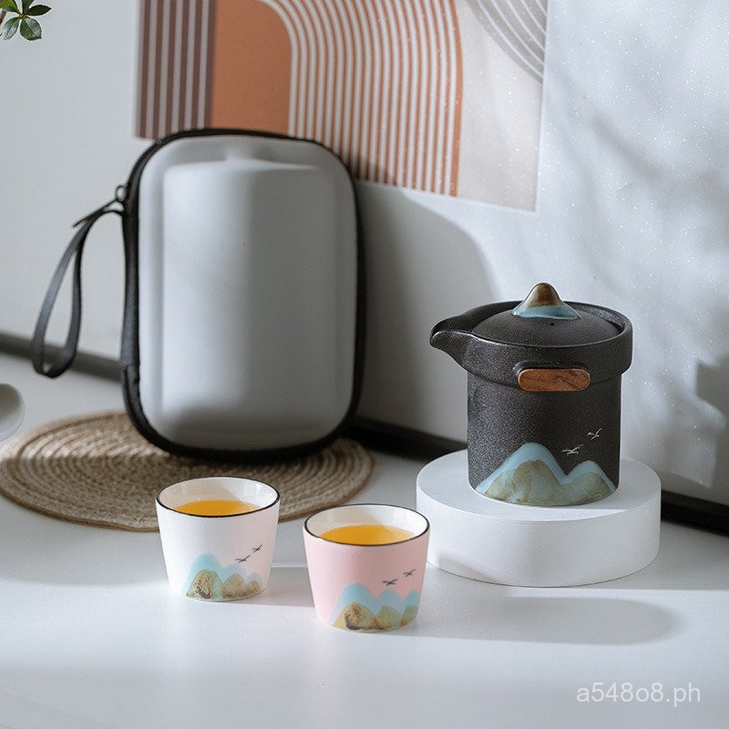 Portable Teapot Stoneware Travel Tea Set Simple Hand Painted Ceramic ...