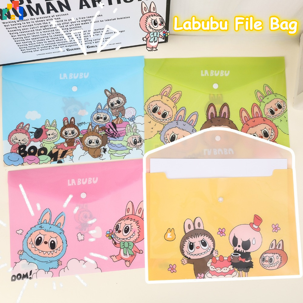 Cartoon Labubu Pattern A4 Waterproof Snap Buckle File Bag Large ...