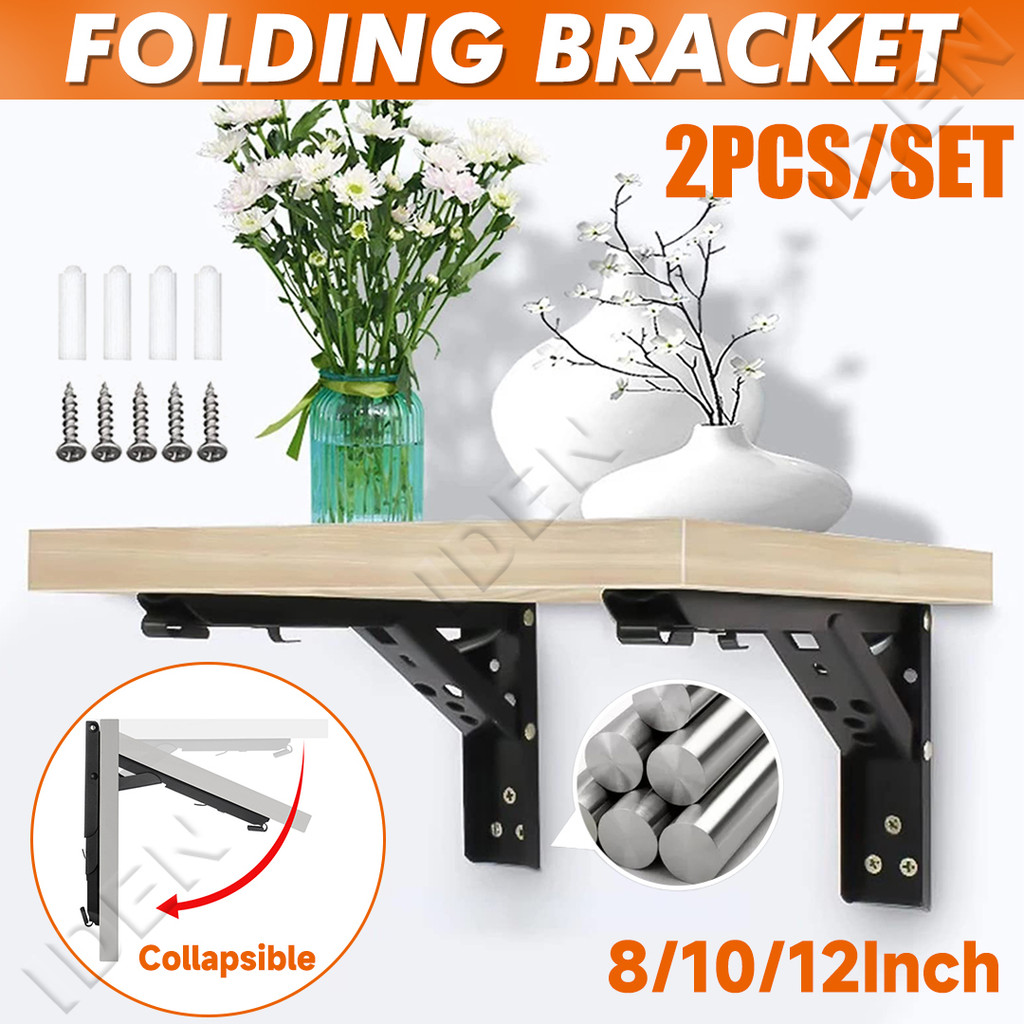 2PCS Folding Angle Bracket Adjustable Wall Mounted Folding Table Shelf ...