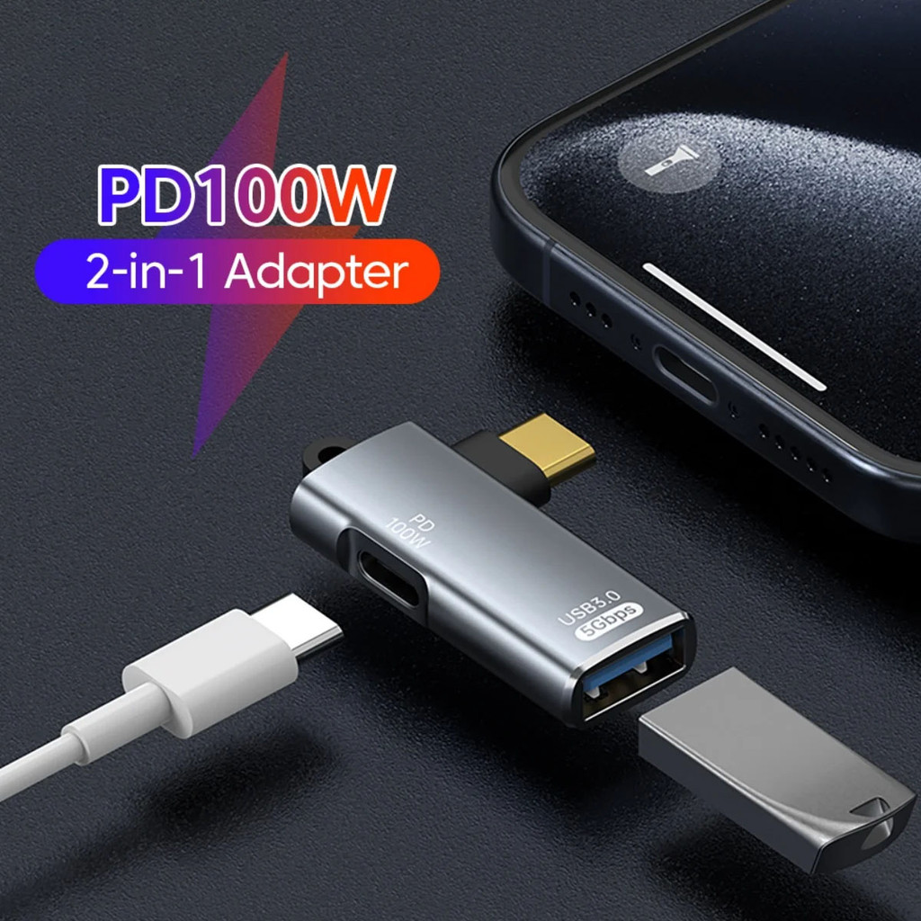 100W 2 in 1 USB C Fast Charging Adapter Type-C To Type-C USB3.0 OTG ...