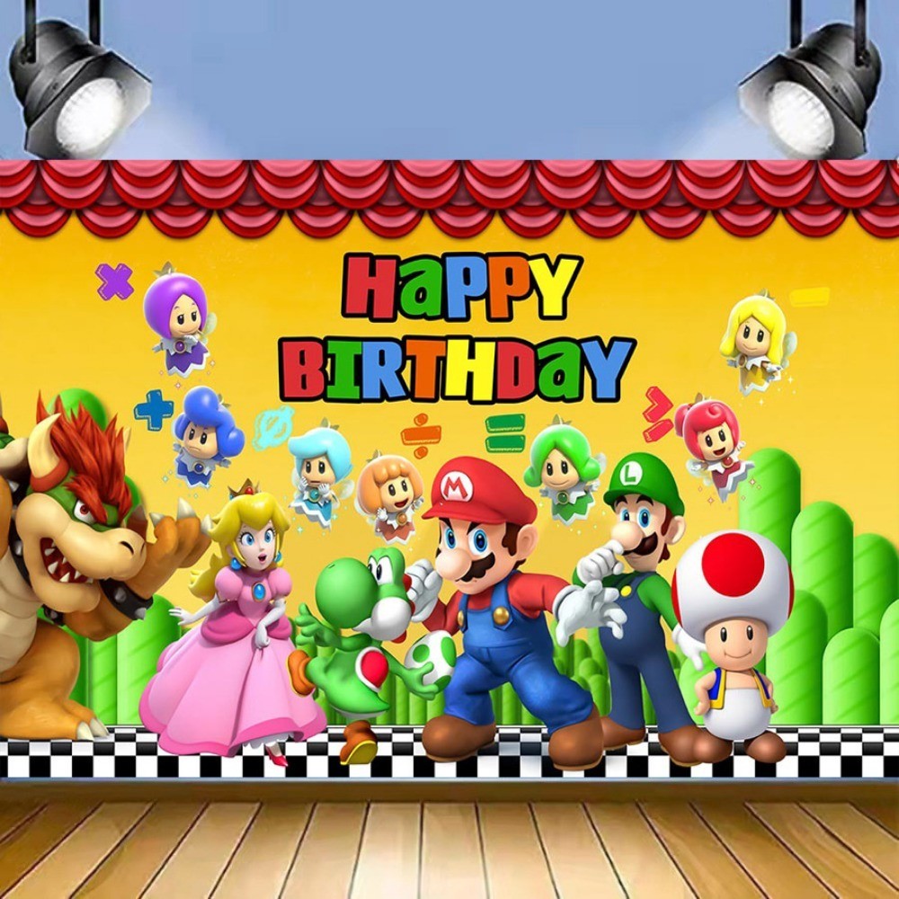Super Mario Bros Backdrop Kids Birthday Party Decor Cartoon Board Wall ...