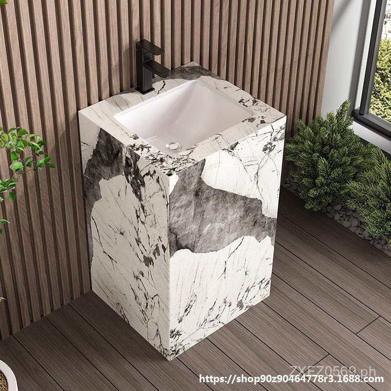 Extended Pedestal Basin Wash Basin Integrated Countertop Rock Slab ...