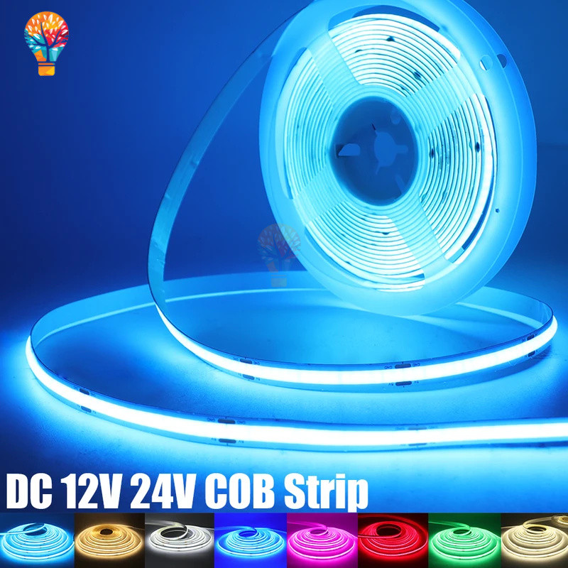 DC 12V 24V COB Strip 320Leds/M High Density RA90 White Pink Yellow Ice ...
