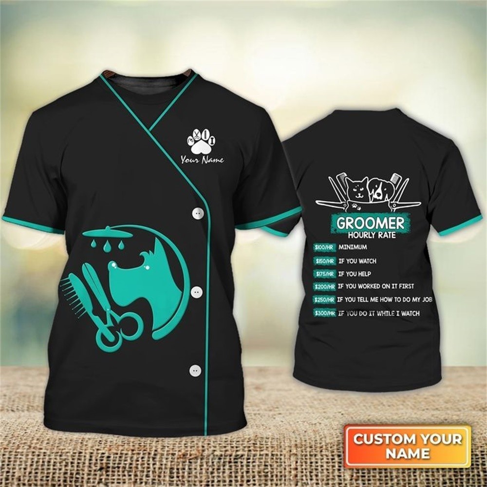 2025Dog Groomer Customized Name Uniform T Shirt Loose O-neck Plus Size ...